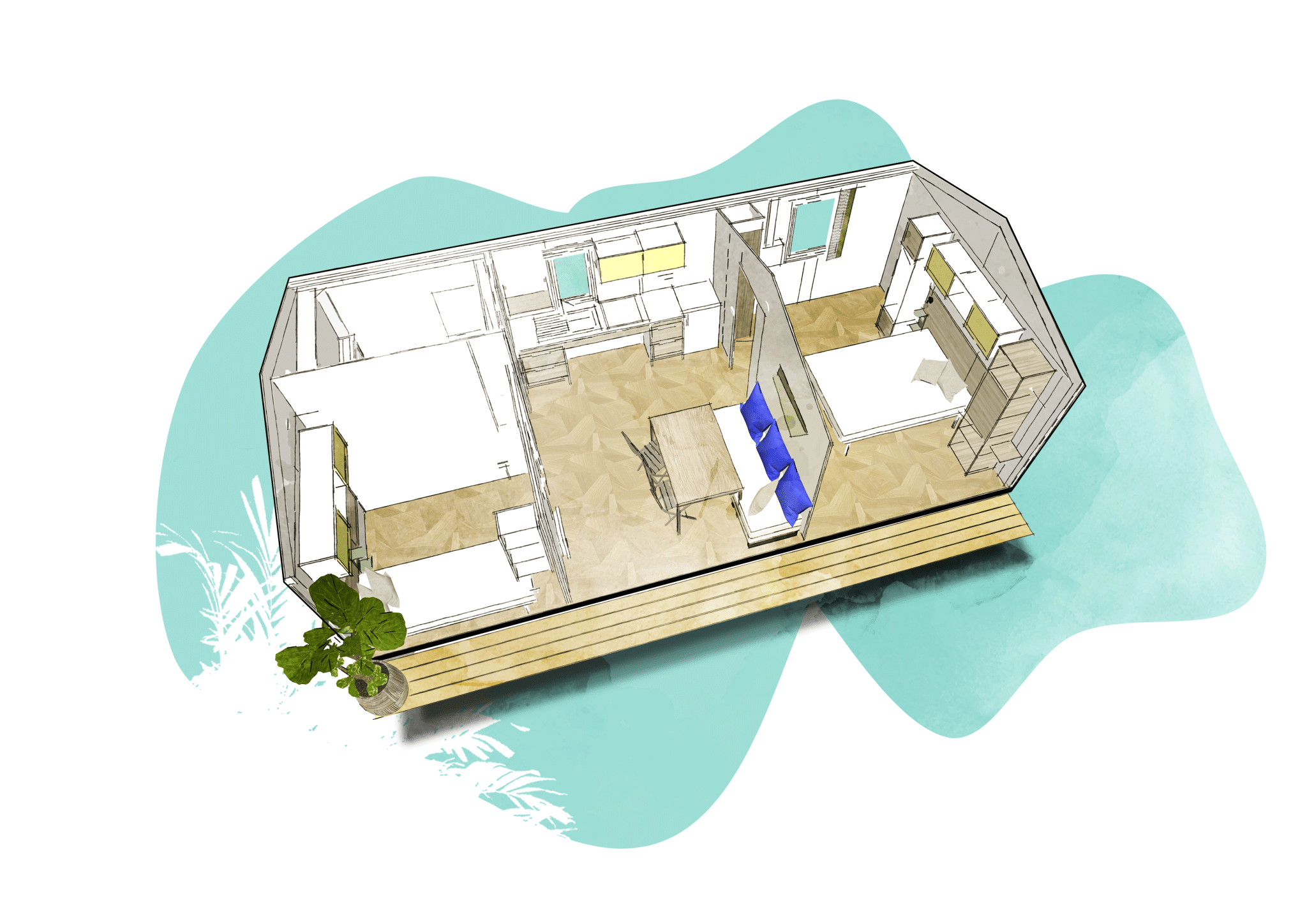 Mobil-home Cottage 4 personnes 1 salle de bain et Climatisation